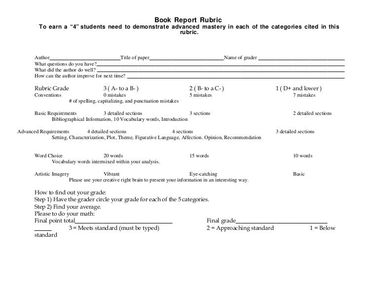 book-report-rubric-4-point-scale
