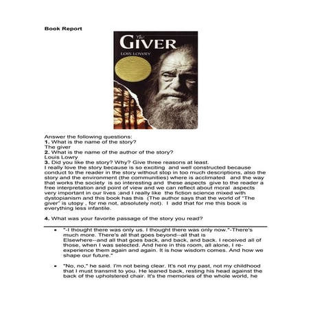 Book report "THE GIVER" | DOCX
