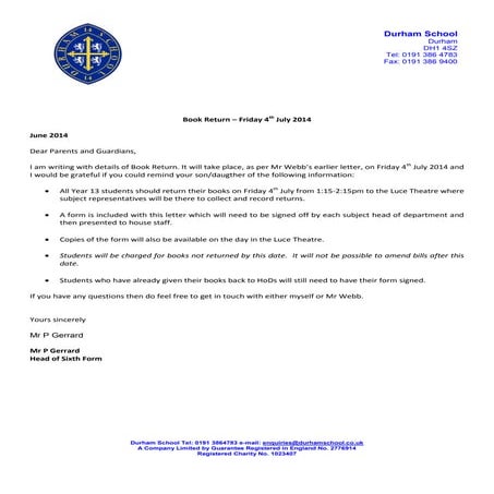 Book return letter and form 2014 | PDF