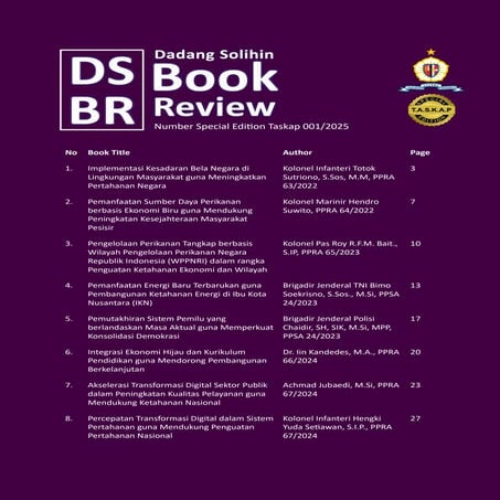 Dadang Solihin Book Review Number Special Edition Taskap 001/2025 | PDF