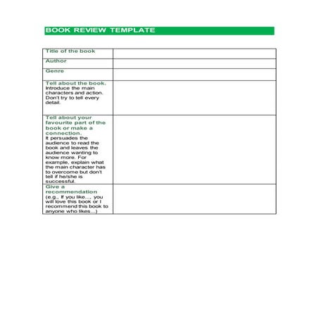Book review template | DOCX | Fiction | Books and Literature