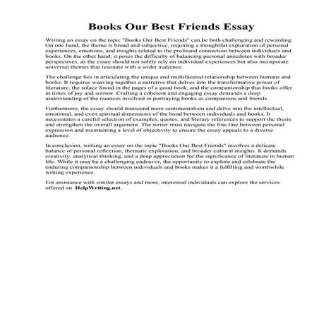 Books Our Best Friends Essay | PDF