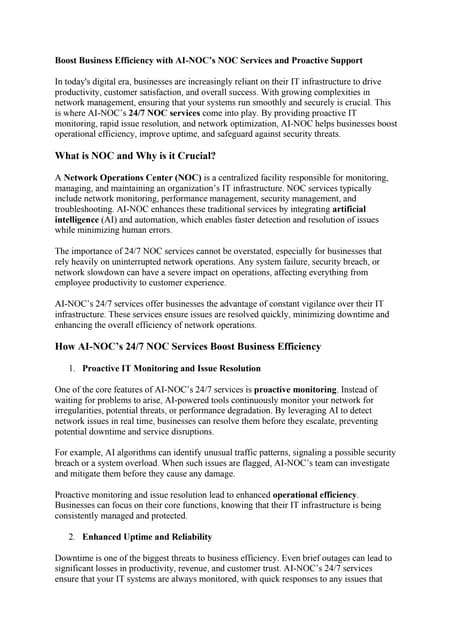 Reduce Network Risks With Proactive Noc Support Docx