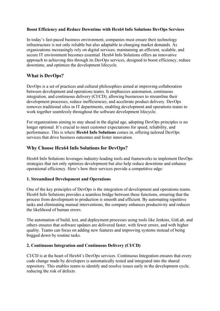 Hex64 Info Solutions Driving Innovation Through DevOps Infrastructure Excellence | PDF