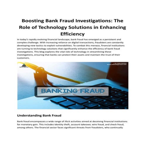Boosting Bank Fraud Investigations: The Role of Technology Solutions in Enhancing Efficiency | PDF