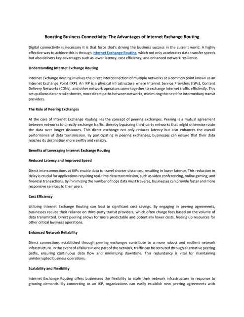 The Role of Internet Exchange Peering in Supporting Cloud and Content ...