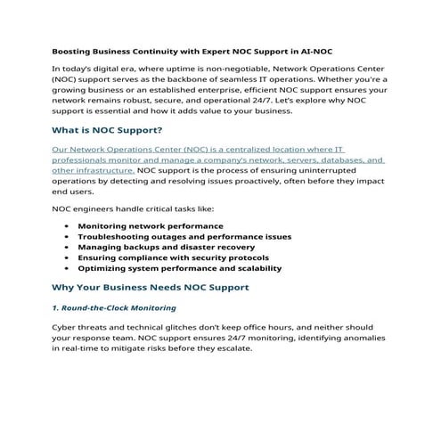 Boosting Business Continuity with Expert NOC Support in AI-NOC.docx