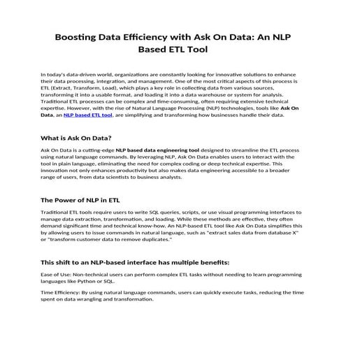 Boosting Data Efficiency With Ask On Data An Nlp Based Etl Tooldocx 