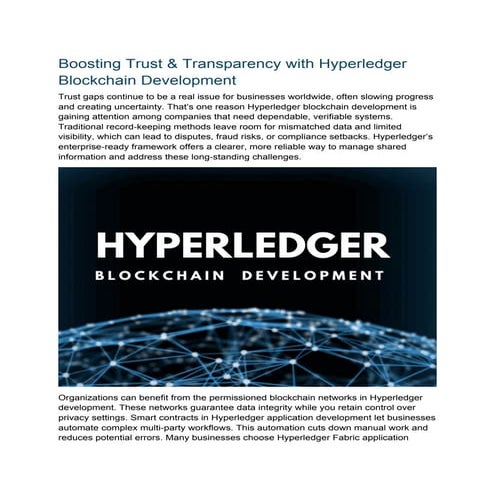 Building Trust at Scale with Hyperledger Blockchain Solutions | PDF