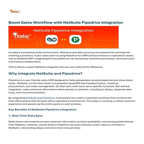 Boost Workflow with NetSuite Pipedrive Integration | PDF