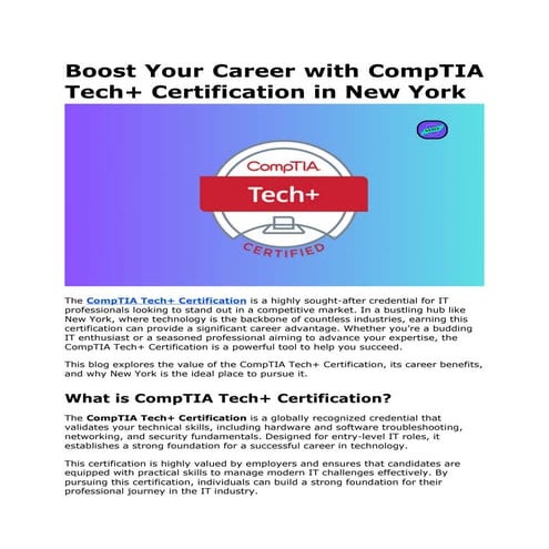 Boost Your Career with CompTIA Tech+ Certification in New York.docx