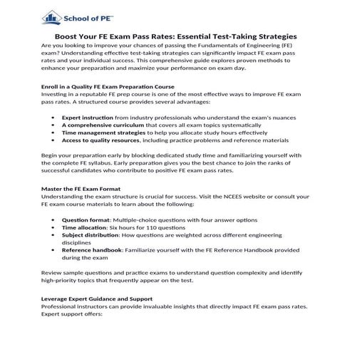 Boost Your FE Exam Pass Rates Essential Test-Taking Strategies | DOCX
