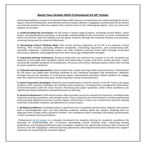 Boost Your Grades with Professional H1 GP Tuition | PDF | Educational ...