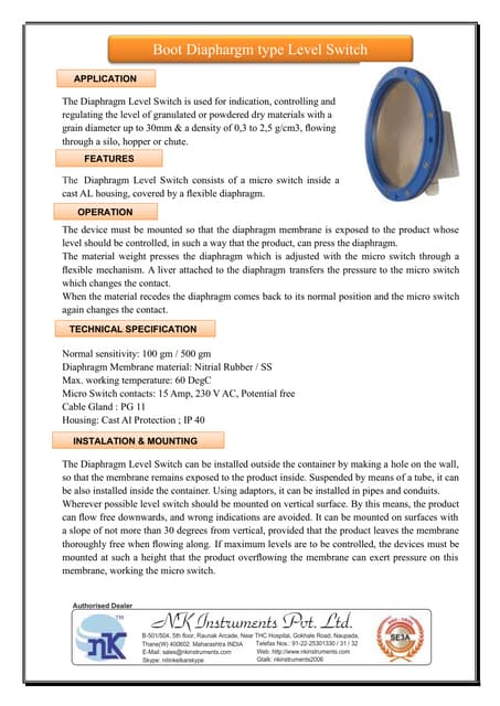 Boot Diaphragm type Level Switch - Rubber Diaphragm | PDF