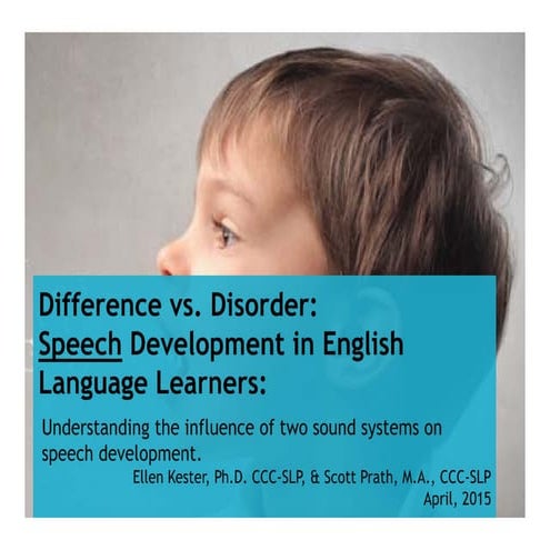 Difference vs. Disorder: Speech Development in Culturally and ...
