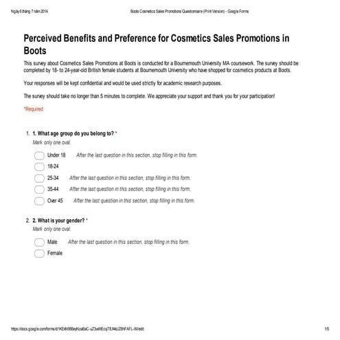 Questionnaire survey for the research of cosmetics sales promotions in ...