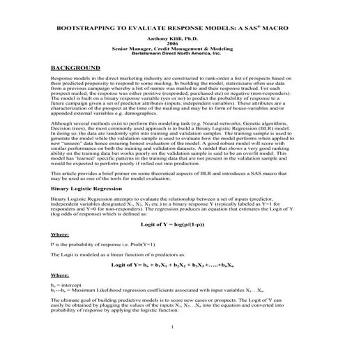 Bootstrapping To Evaluate Response Models A Sas® Macro Pdf