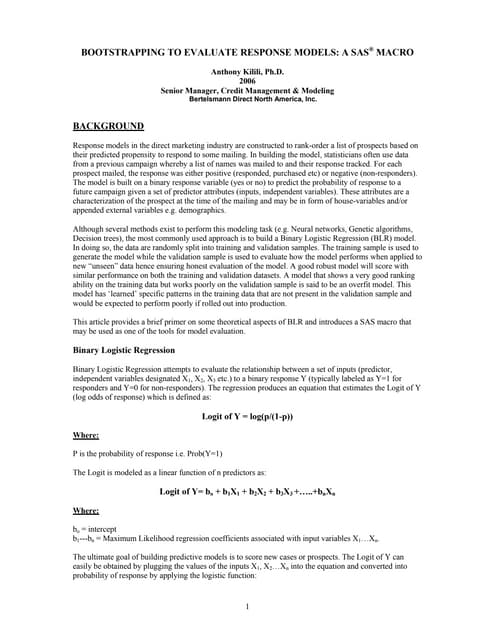 Bootstrapping To Evaluate Response Models A Sas® Macro Pdf
