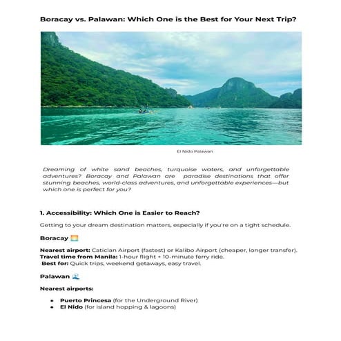 Boracay vs. Palawan: Which One is the Best for Your Next Trip? | PDF