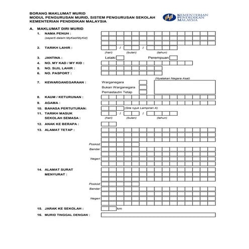 Borang maklumat-murid | PDF