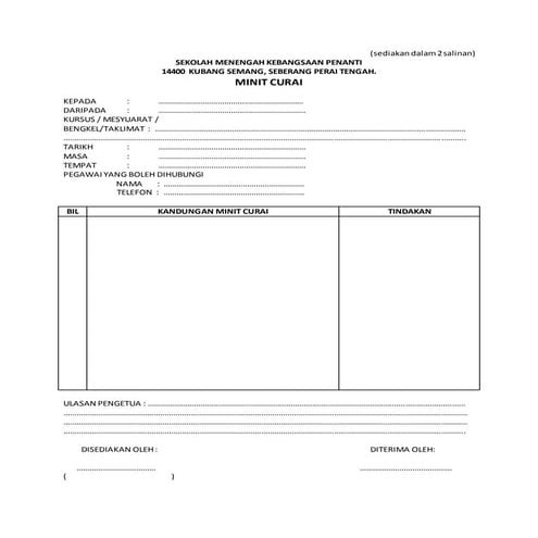 Borang minit-curai | DOCX