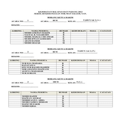 Borang acara balapan sukan tahunan | DOC
