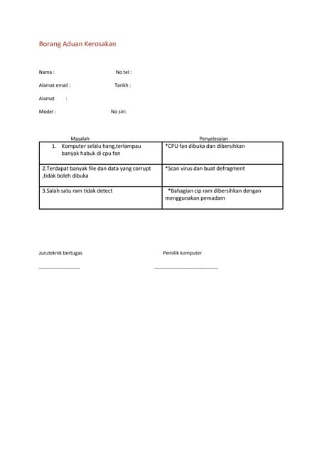 Borang aduan kerosakan | DOCX