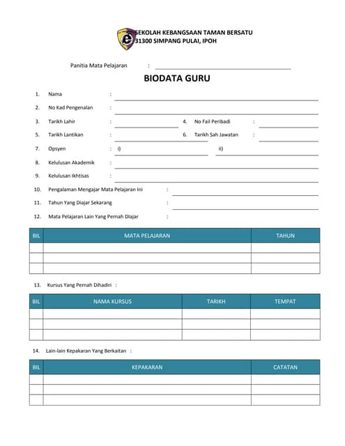 Borang Profile Guru Docx