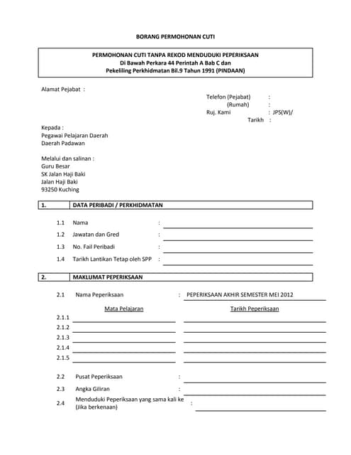 Borang Cuti Kursus Sambilan Pdf