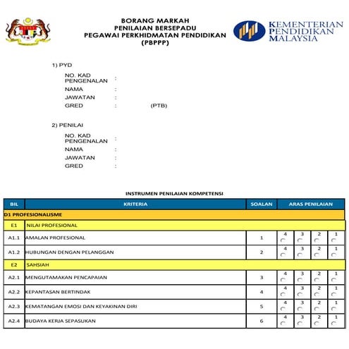 Borang instrumen ptb | PDF