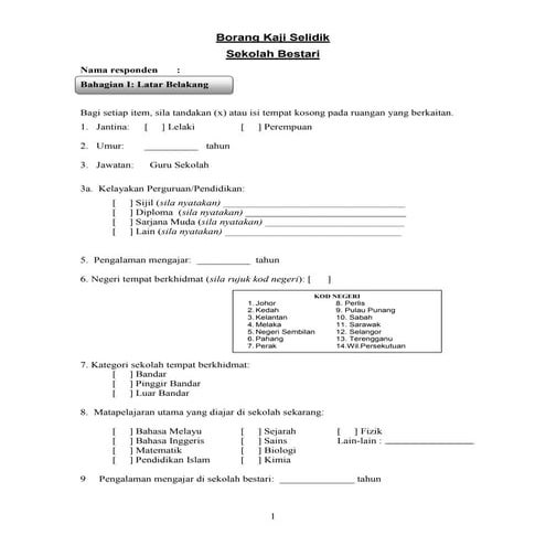 Borang kaji selidik | DOCX