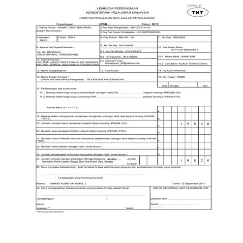 Borang lp am 17 tnt | PDF