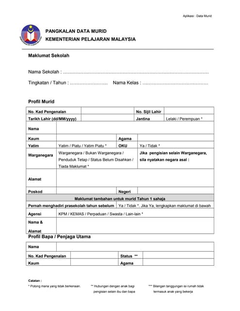 BORANG REKOD PERIBADI DAN MAKLUMAT KESIHATAN MURID -PDF | PDF