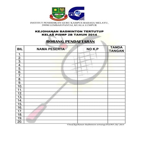 Borang Pendaftaran Badminton Docx