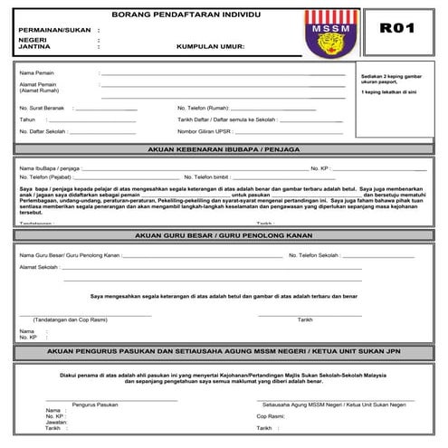 Borang pendaftaran r01 terkini | DOC