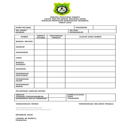 Borang penetapan target | DOCX