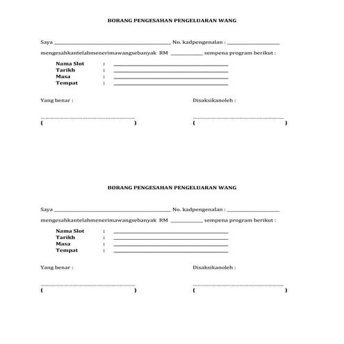 Borang pengesahan pengeluaran wang | DOCX