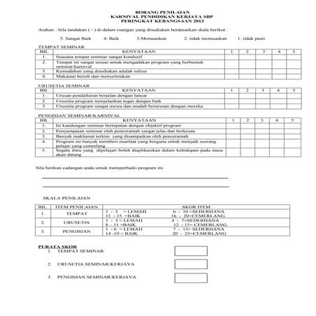 Borang penilaian prgm | DOC