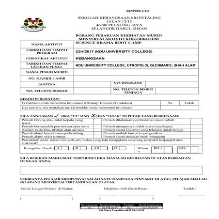 Borang perakuan kesihatan sekolah | DOC