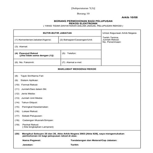 Borang permohonan bagi pelupusan rekod elektronik (yang tidak di ...
