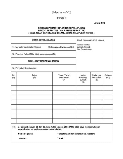 Borang permohonan bagi pemindahan rekod awam | PDF