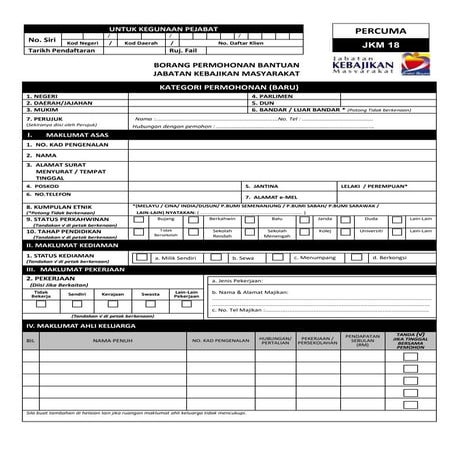 borang permohonan bantuan jkm, kaji semula bantuan | PDF