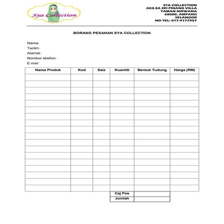 Borang pesanan sya collection | DOCX