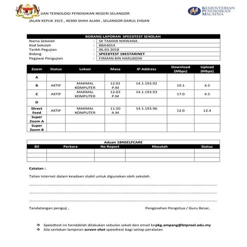 Borang speedtest sk taman nirwana | DOC