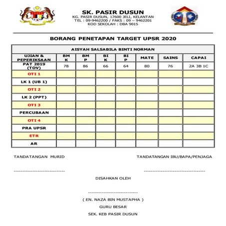 BORANG TARGET UPSR 2020 MURIDIBUBAPA.doc