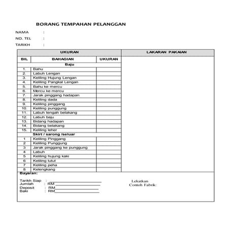 Borang tempahan pelanggan | DOCX