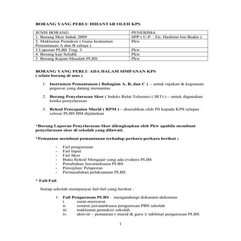 Borang yang perlu dihantar oleh kps | PDF