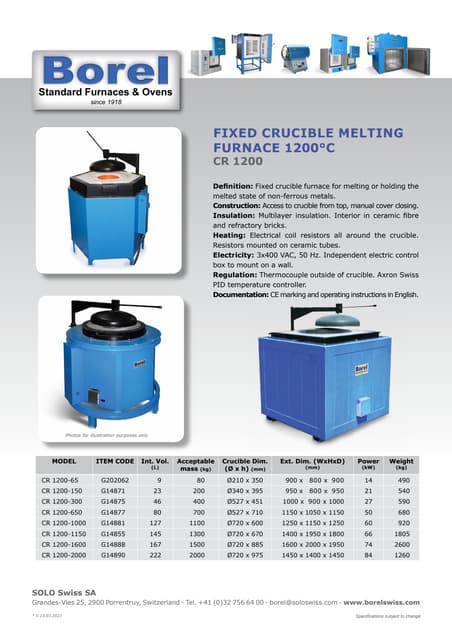 Tilting Furnaces Borel Swiss 1050°c Pdf