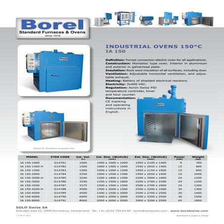 Industrial oven Borel Swiss 150°C | PDF | Home Appliances | Home & Garden