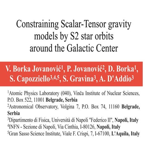 Vesna Borka Jovanović Constraining Scalar Tensor Gravity Models By S2